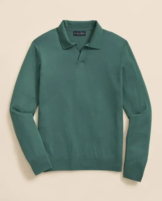 Brooks Brothers Lightweight Luxe Johnny Collar Sweater - Green