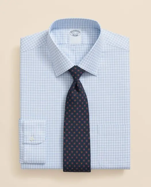 Brooks Brothers Explorer Collection Non-iron Twill Ainsley Collar, Gingham Dress Shirt - Hydrangea