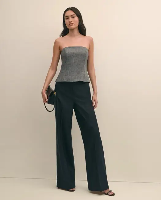 Brooks Brothers Wool-blend Herringbone Bustier - Black