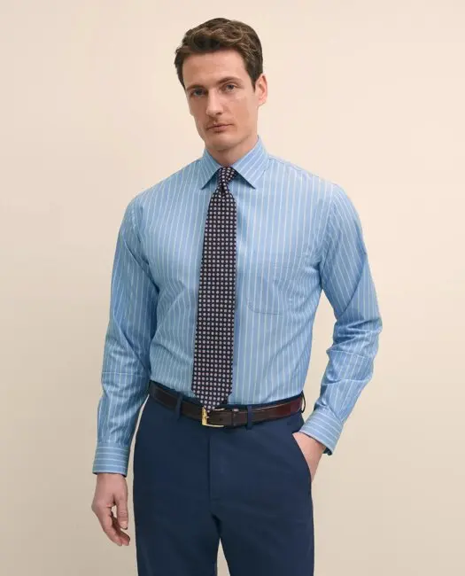 Brooks Brothers S Stretch Supima Cotton Non-iron Royal Oxford Ainsley Collar, Striped Dress Shirt | | 17 34 - Blue
