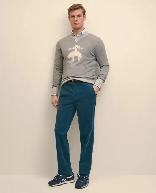 Brooks Brothers S Slim Fit Cotton Wide-wale Corduroy Pants - Teal