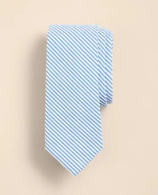 Brooks Brothers S Cotton Seersucker Stripe Tie - Blue