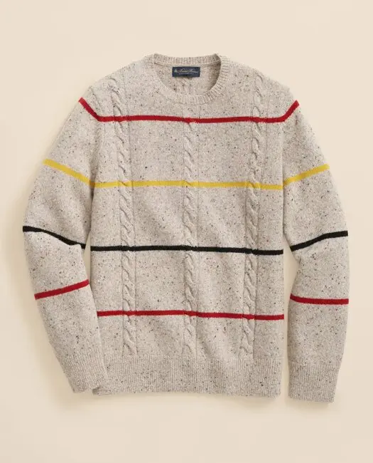 Brooks Brothers Merino Wool Donegal Stripe Sweater - Beige