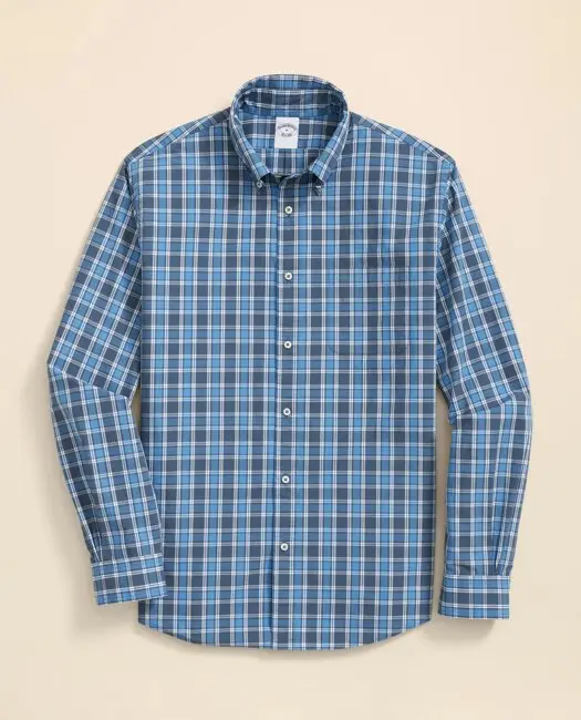 Brooks Brothers Friday Shirt, Poplin Outline Check - Blue