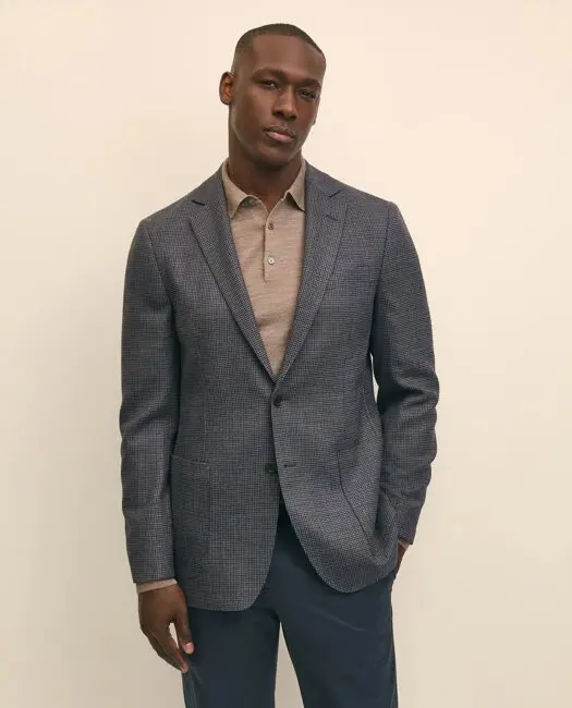 Brooks Brothers Traditional Fit Wool Hopsack Gingham Sport Coat - Navy