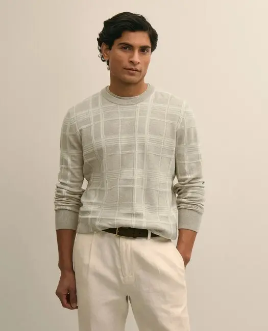 Brooks Brothers Supima Cotton Jacquard Plaid Sweater - Beige