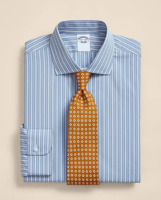 Brooks Brothers Pure Supima Cotton Regular-finish English Spread Collar, Ground Stripe Dress Shirt - Blue