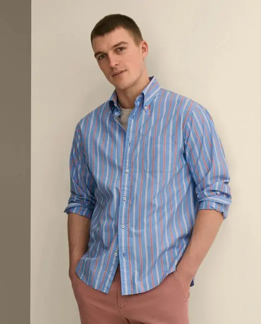 Brooks Brothers Friday Shirt, Poplin Stripe - Blue