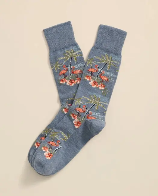 Brooks Brothers Cotton Blend Flamingo Motif Socks - Blue