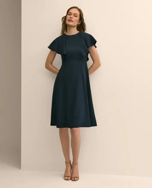 Brooks Brothers Flutter-sleeve Dress - Navy