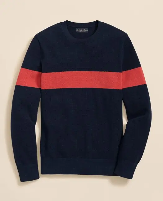 Brooks Brothers Supima Cotton Crewneck Chest Stripe Sweater | | Medium - Navy