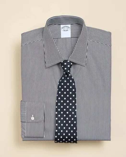 Brooks Brothers Pure Supima Cotton Regular-finish Ainsley Collar, Mini Stripe Dress Shirt - Black