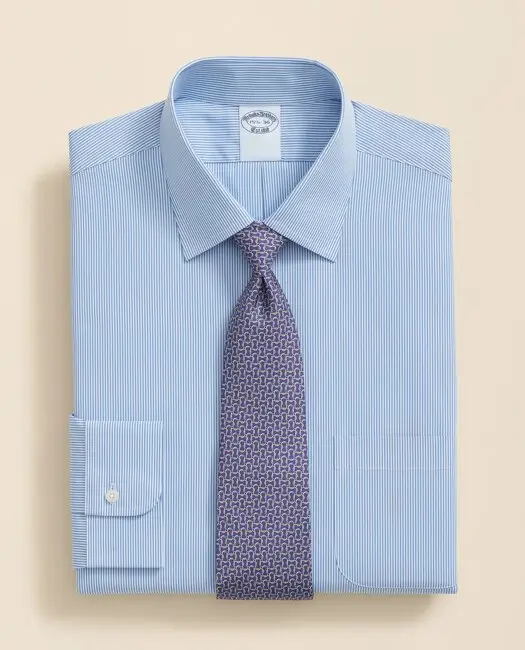 Brooks Brothers Pure Supima Cotton Regular-finish Ainsley Collar, Mini Stripe Dress Shirt - Blue