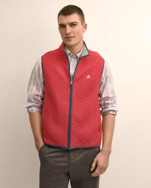 Brooks Brothers S Cotton-blend Diamond-quilted Full-zip Vest Shirt | | Small - Red