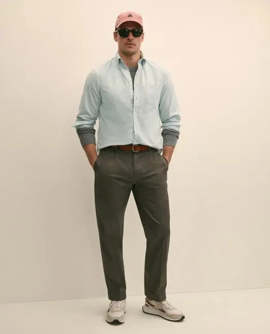 Brooks Brothers S Pleated Traditional Fit Cotton Advantage Chino Pants - Grey