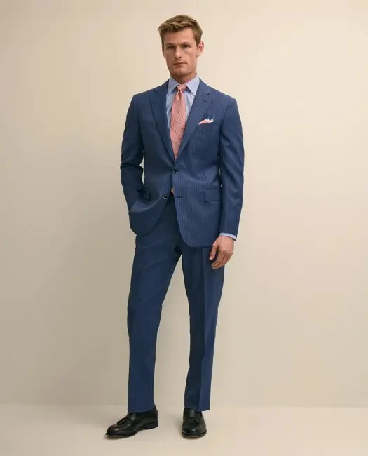 Brooks Brothers S Classic Fit Wool Stripe 1818 Suit - Blue