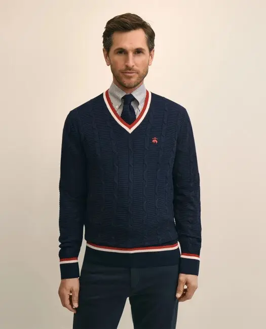 Brooks Brothers Cotton Lightweight Tennis Sweater - Navy