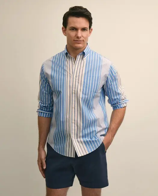 Brooks Brothers Friday Shirt, Poplin Fun Stripe - Blue