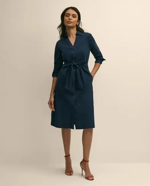 Brooks Brothers Supima Cotton Tie-waist Shirt Dress - Navy