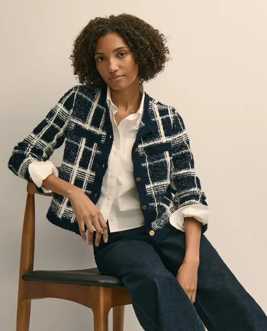 Brooks Brothers Cotton-blend Soft Plaid Cardigan Sweater - Ivory