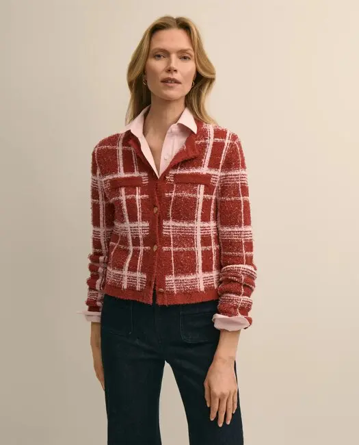 Brooks Brothers Cotton-blend Soft Plaid Cardigan Sweater - Red