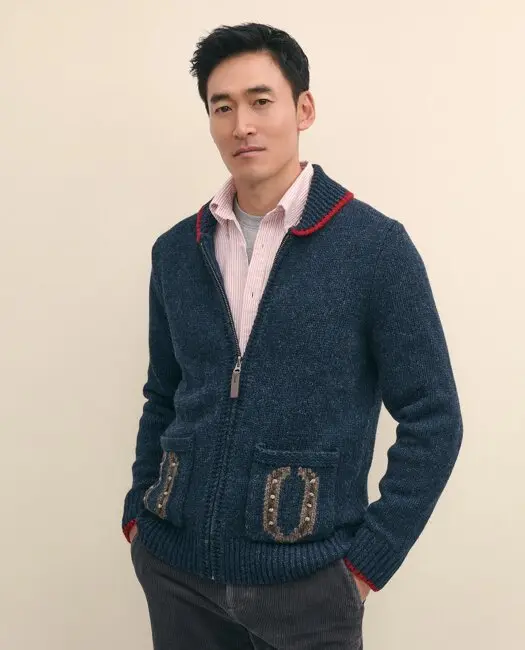 Brooks Brothers Lunar New Year Wool Full-zip Sweater - Navy