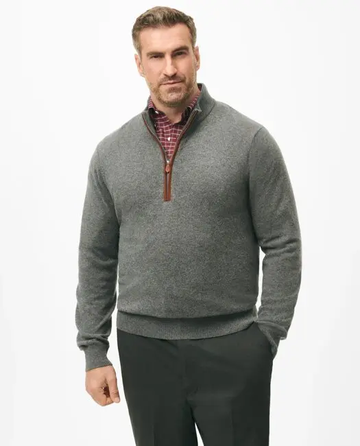 Brooks Brothers Big & Tall 3-ply Cashmere Quarter-zip Sweater - Grey