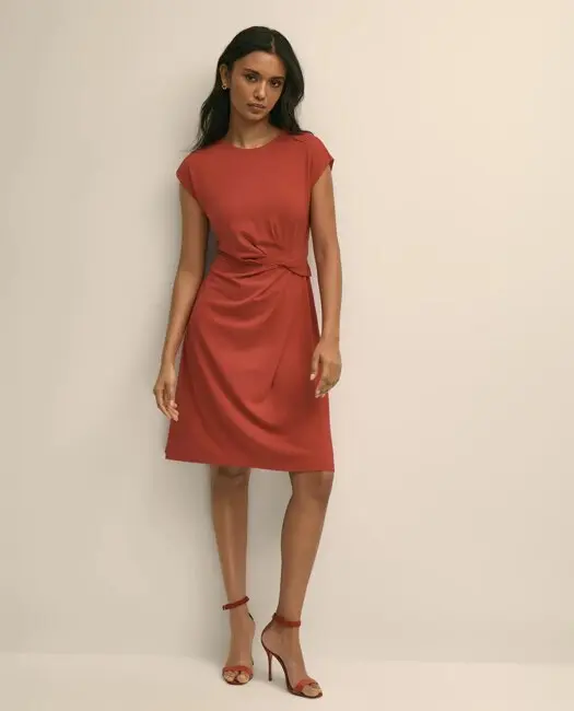 Brooks Brothers Jersey Cap-sleeve Twisted-detail Dress - Red