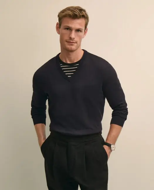 Brooks Brothers Supima Cotton V-neck Sweater | | Large - Black