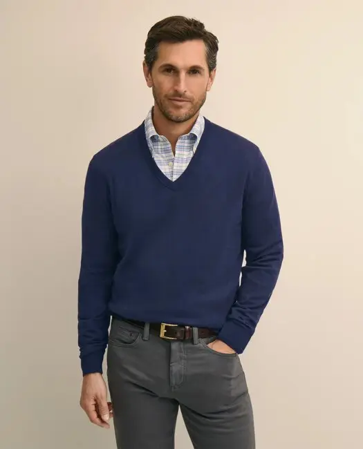 Brooks Brothers Supima Cotton V-neck Sweater | | Large - Navy