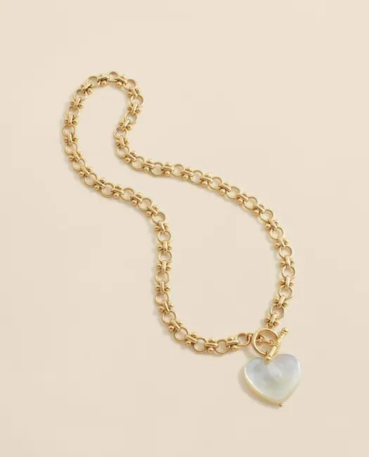 Brooks Brothers S Necklace With Mother-of-pearl Heart Pendant - Gold