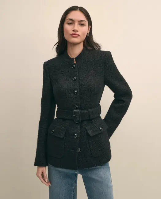 Brooks Brothers S Military Boucle Belted Jacket - Black