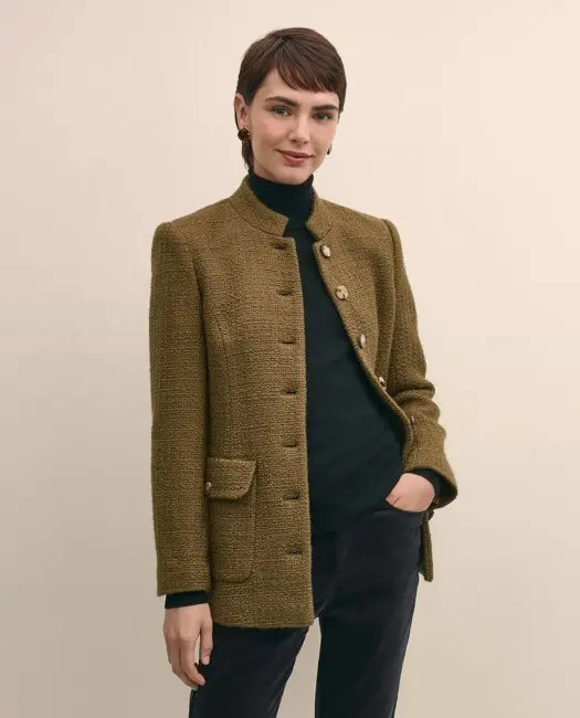 Brooks Brothers S Military Boucle Belted Jacket - Olive