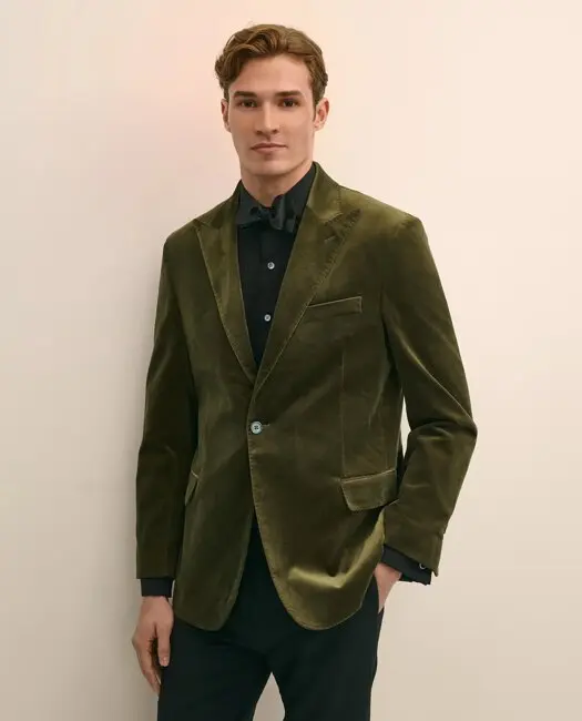 Brooks Brothers S Classic Fit 1818 Velvet Dinner Jacket - Olive