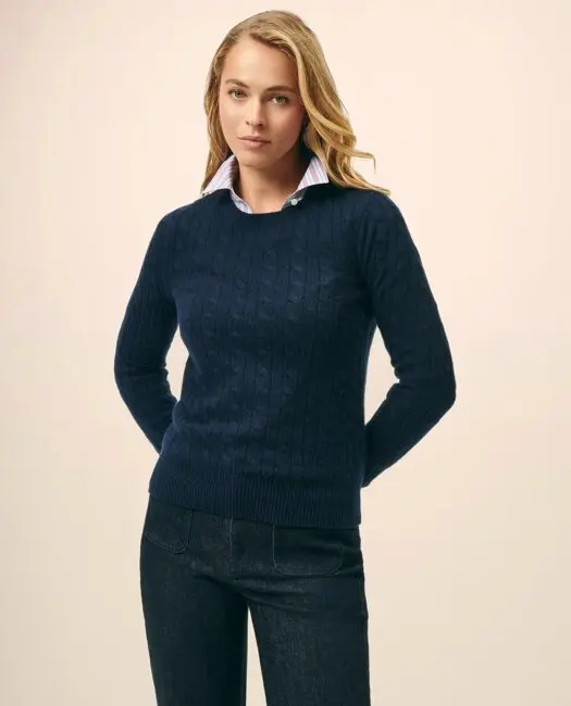 Brooks Brothers Cashmere Cable Crewneck Sweater | | Medium - Navy