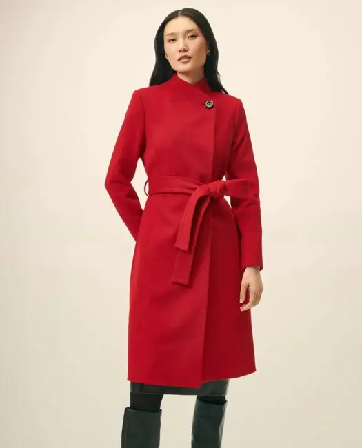 Brooks Brothers Wrap Coat In Water-repellent Brushed-twill Wool - Red