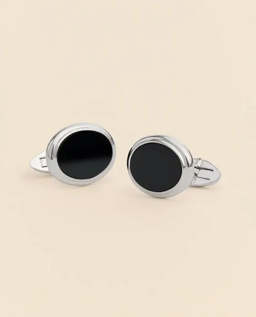 Brooks Brothers Sterling Onyx Oval Rhodium-plated Cufflinks - Silver