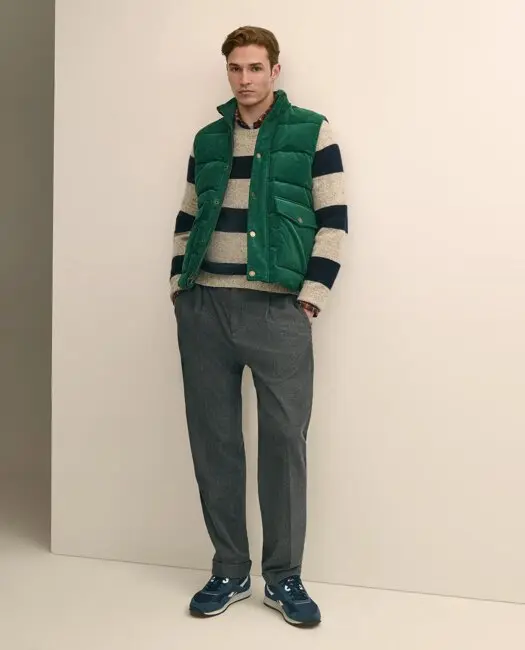 Brooks Brothers S Cotton Blend Wide-wale Puffer Vest - Green