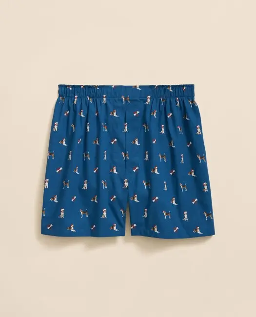 Brooks Brothers Cotton Broadcloth Holiday Dog Boxers - Blue