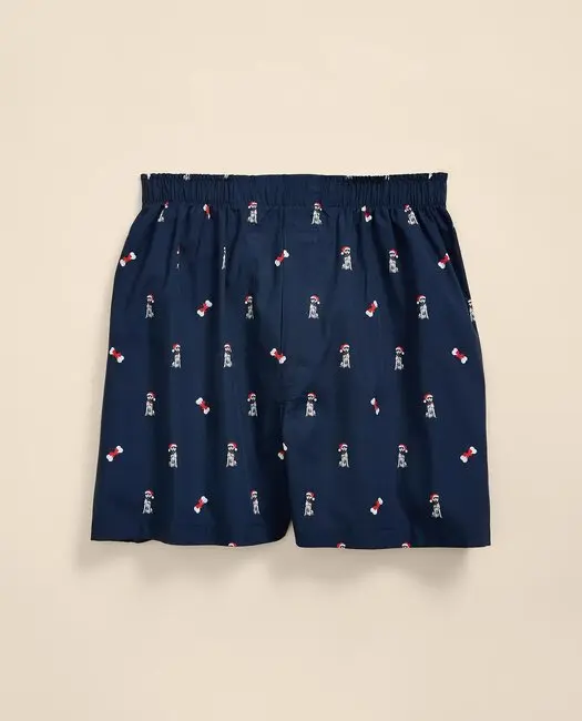 Brooks Brothers Cotton Broadcloth Holiday Dog Boxers - Indigo