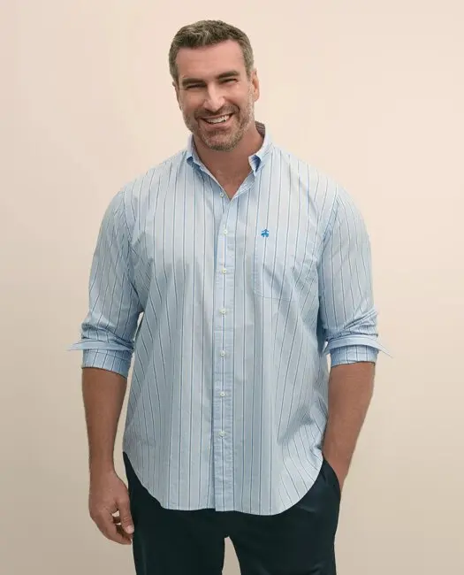 Brooks Brothers Big & Tall Friday Shirt, Poplin Stripes - Blue