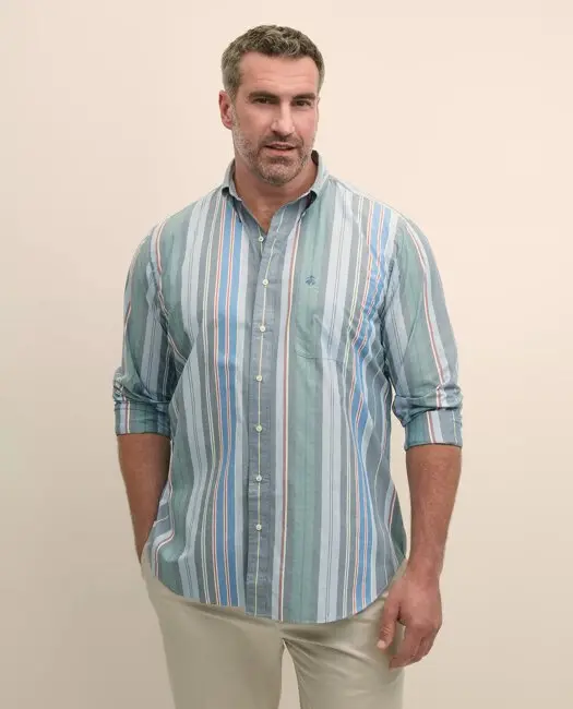 Brooks Brothers Big & Tall Friday Shirt, Poplin Awning Stripe - Blue