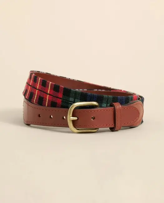 Brooks Brothers S Smathers & Branson Needlepoint Plaid Belt - Multicolor