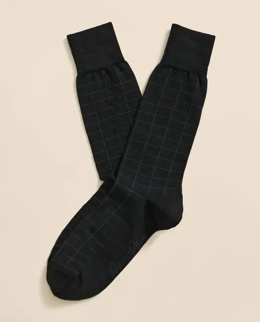 Brooks Brothers Wool-blend Windowpane Socks - Black