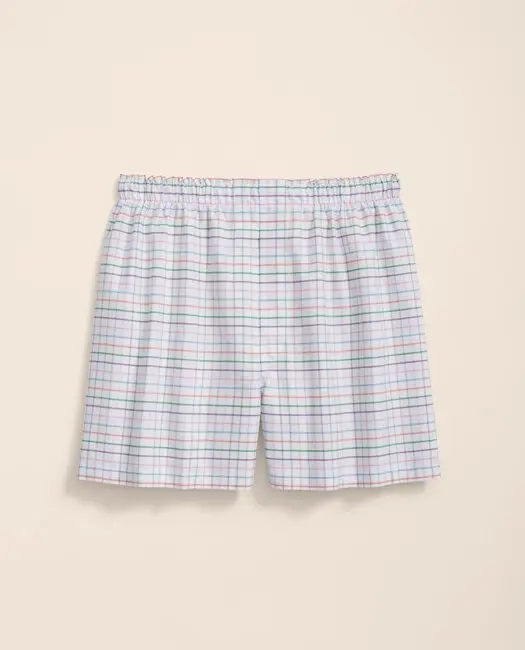 Brooks Brothers Cotton Broadcloth Tattersall Boxers - White