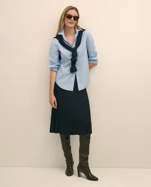 Brooks Brothers Silk Viscose Pleated Sweater Skirt | | Large - Navy