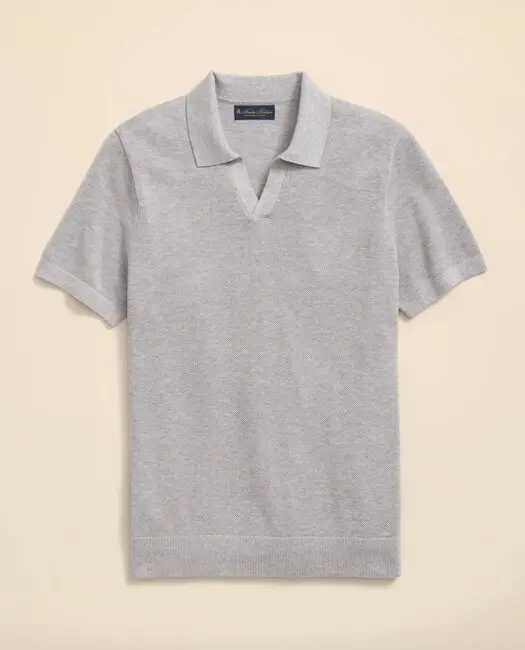 Brooks Brothers Supima Cotton Johnny Collar Sweater Shirt - Grey