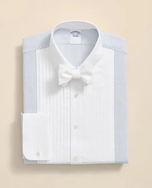 Brooks Brothers Cotton Oxford Polo Button-down Collar, 10-pleat Contrast-stripe Tuxedo Shirt - Blue