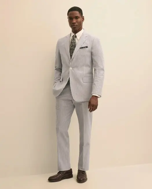 Brooks Brothers Classic Fit Cotton Seersucker 1818 Suit - Blue