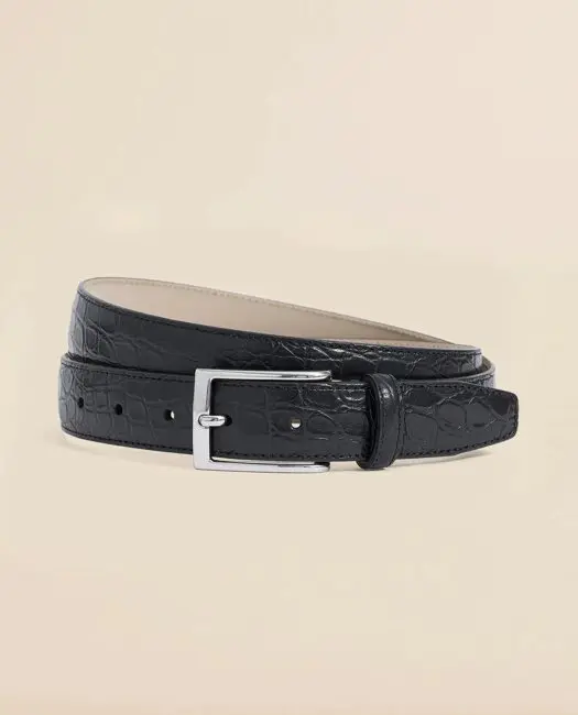 Brooks Brothers S Leather Embossed Belt - Black